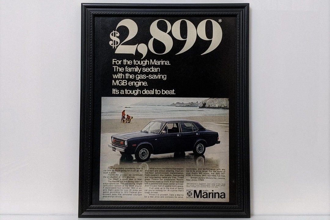 Framed 70's Car Ad 1975 Austin Morris Marina Vintage Advertisement ...