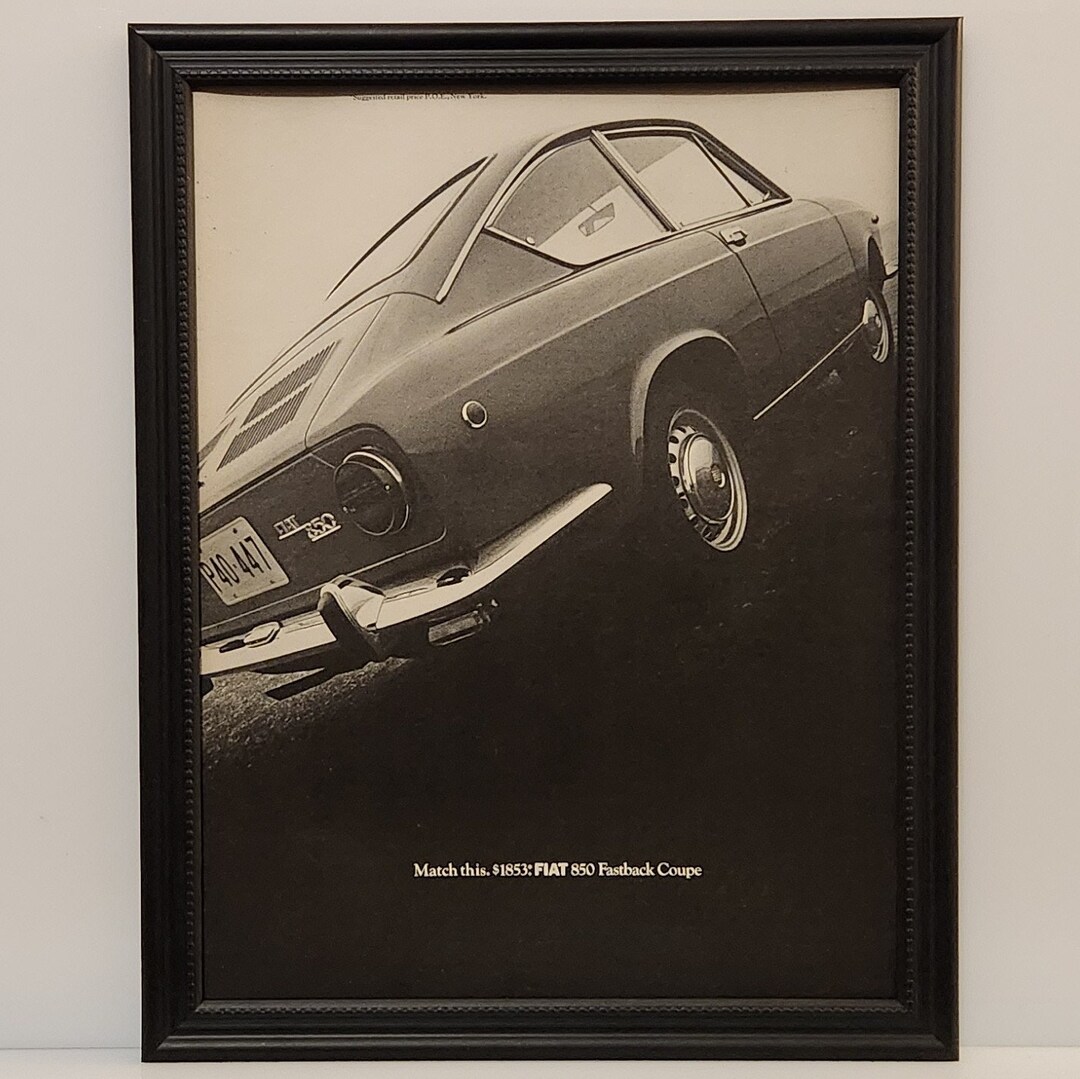 Framed 60's Vintage Car Ad 1968 Fiat 850 Fastback Coupe Retro ...