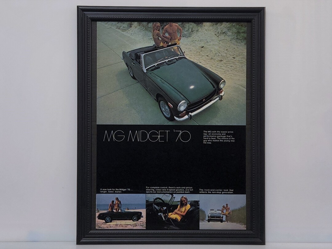 Framed Retro 70's Car Ad 1970 MG Midget British Racing Green Roadster ...