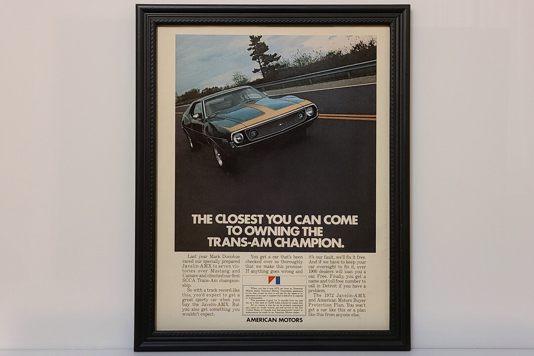 Framed Vintage 70's Car Ad 1972 AMC Javelin AMX Advertisement Retro ...