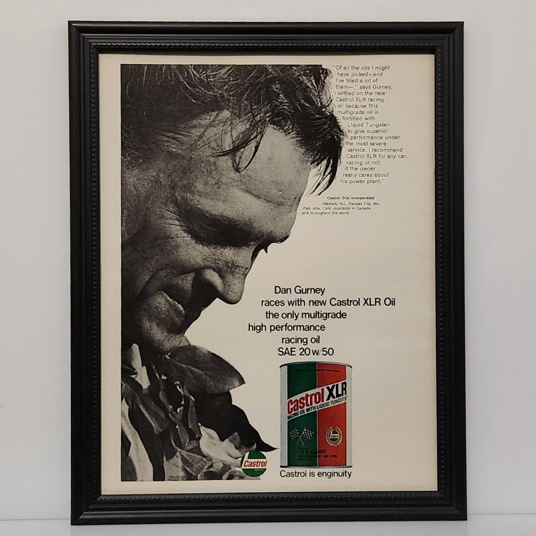Framed 60's Vintage Castrol Ad 1968 1967 Dan Gurney Indy 500 Race Car ...
