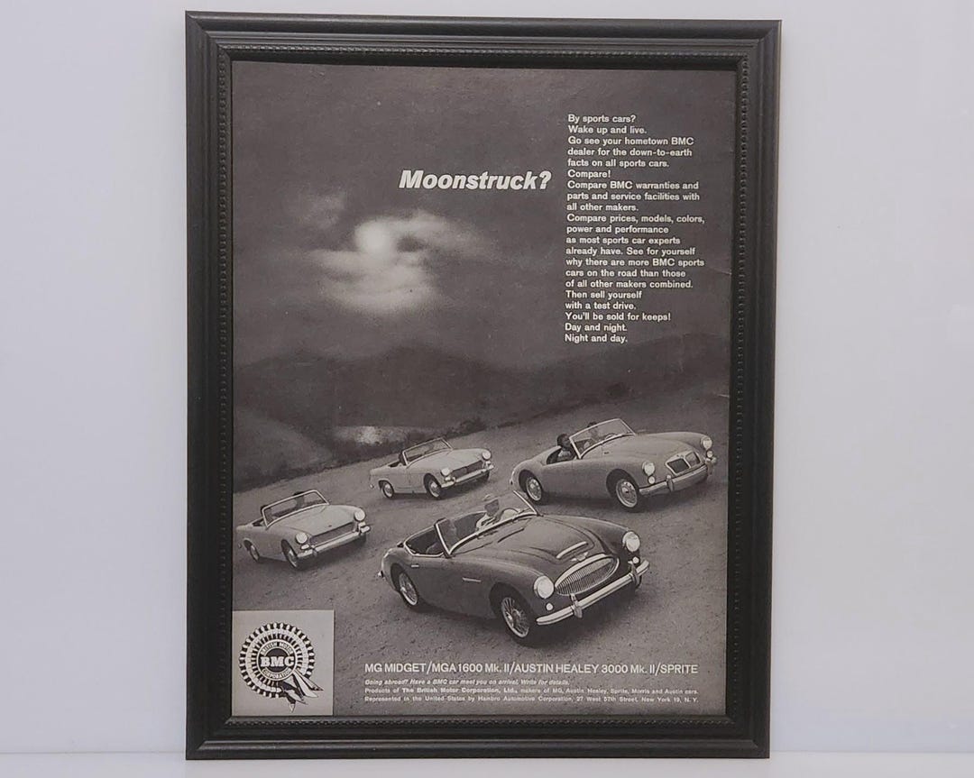 Framed 60's Vintage Car Ad 1962 BMC Linup MG Midget MGA 1600 Austin ...