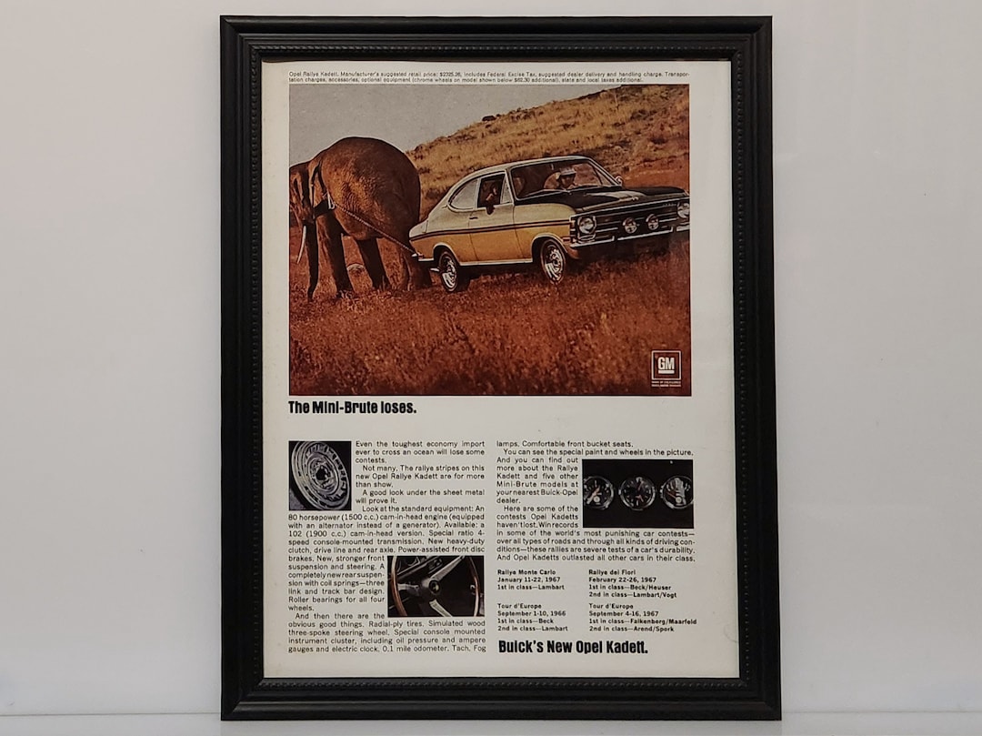 Framed 60's Vintage Car Ad 1968 Opel Kadett Rallye Retro Advertisement ...