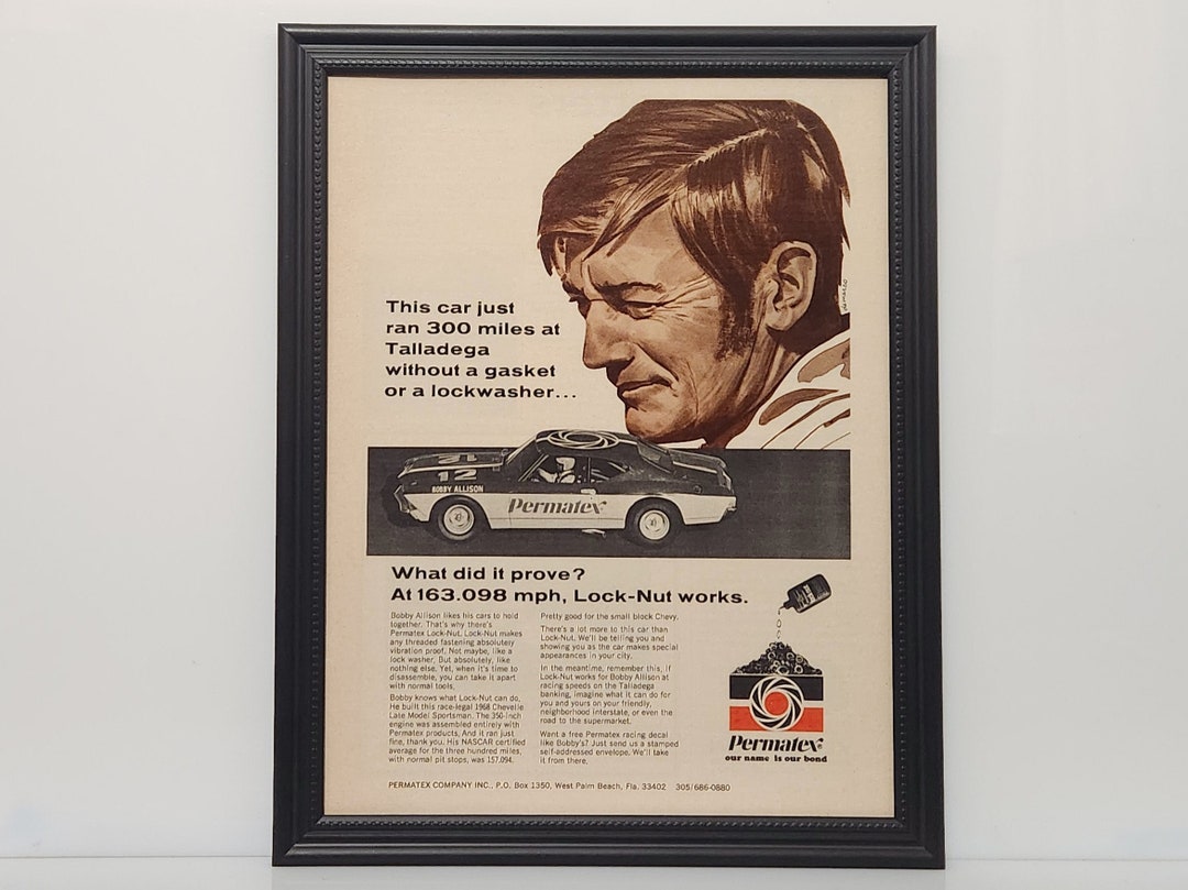 Framed Vintage 70's Ad 1968 Chevelle Race Car 1973 Bobby Allison ...