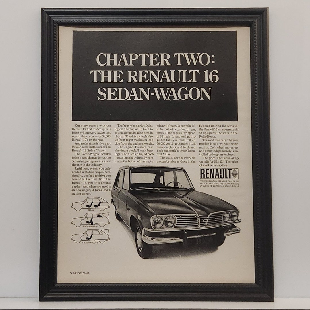 Framed 60's Vintage Car Ad 1968 Renault 16 Retro Advertisement ...