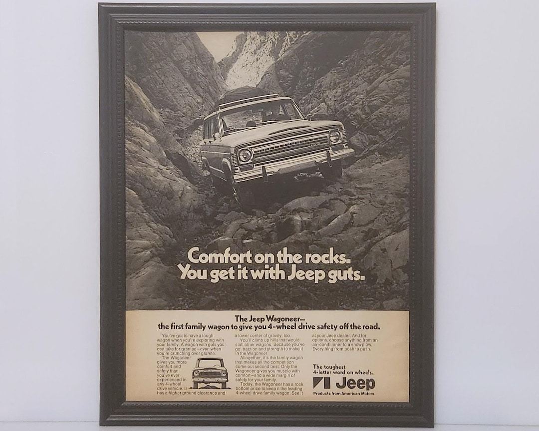 Framed Vintage 70's Car Ad AMC Jeep Wagoneer 1971 1972 4x4 Rock ...