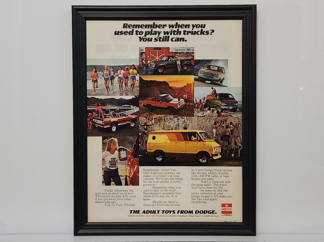 Framed Vintage 70's Car Ad 1977 Dodge Street Van Ramcharger Warlock D10 ...