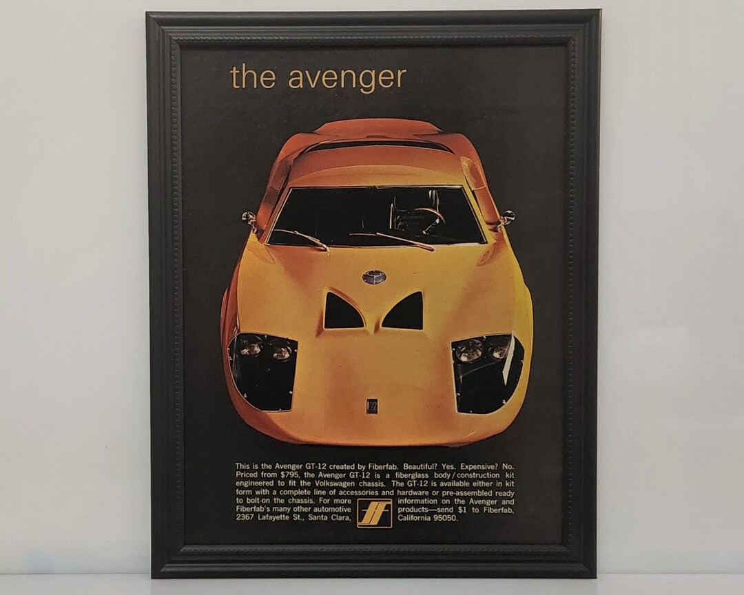 Framed Vintage 70's Car Ad 1970 Avenger GT-12 Kit Car Advertisement ...