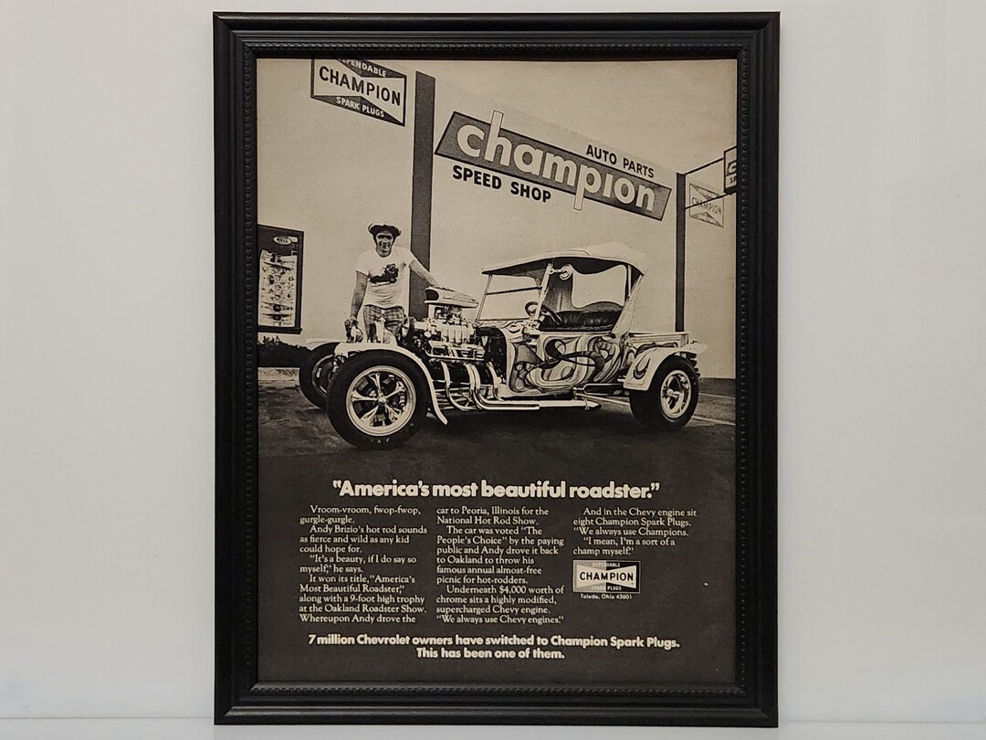 Framed 70's Vintage Champion Ad 1971 Speed Shop Ford T-bucket Hot Rod ...