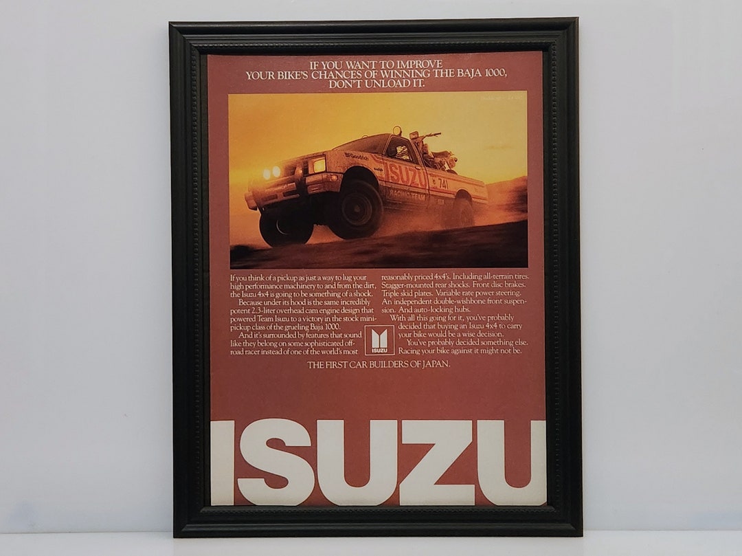 Framed Vintage 80's Car Ad Isuzu Baja 1000 Race Truck Pu'p 4x4 Pickup ...
