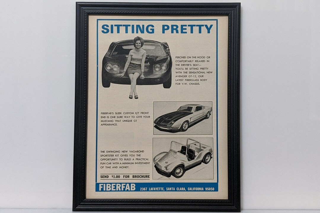 Framed 60's Kit Car Ad 1967 Fiberfab Volkswagen Avenger GT-12 Vagabond ...