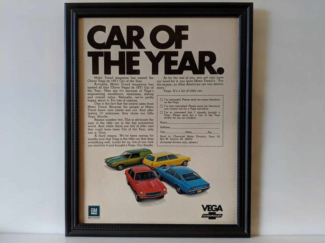 Framed Vintage 70's Car Ad 1971 Chevrolet Vega Coupe & Wagon ...
