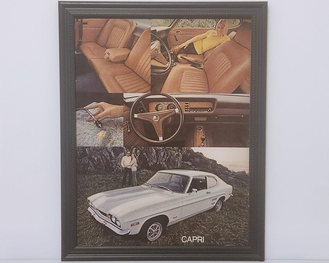 Framed Vintage 70's Car Ad Ford Capri Coupe 1970 1971 1972 1973 1974 ...
