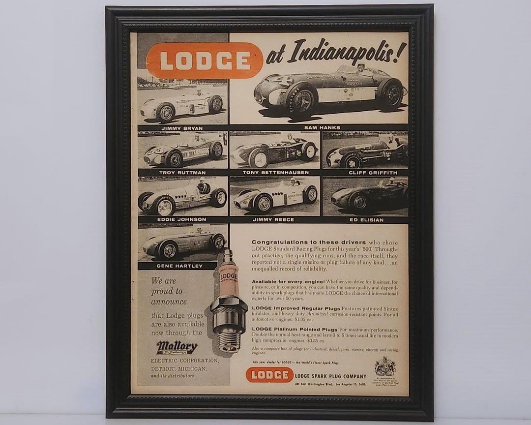 Framed Vintage 50's Ad 1955 Indy 500 F1 Race Cars Formula 1 Racing ...