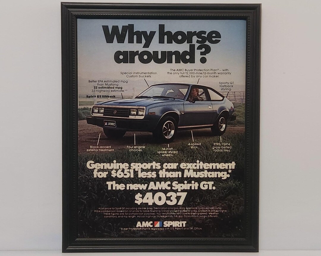 Framed Vintage 70's Car Ad AMC Spirit GT 1979 Classic Automotive ...