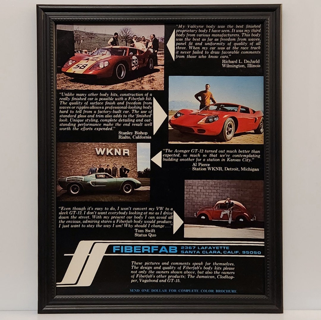 Framed 60's Vintage Kit Car Ad 1968 Fiberfab Valkyrie Avenger GT VW ...