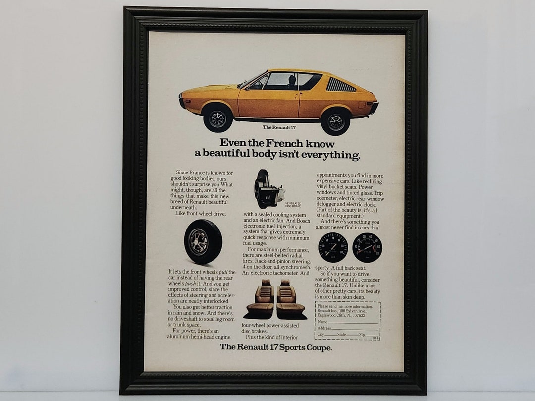 Framed Vintage 70's Car Ad 1973 Renault 17 Coupe Classic Advertisement ...