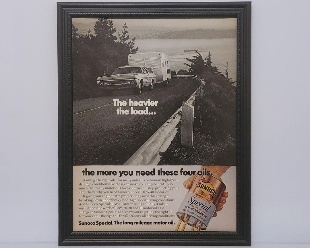 Framed Vintage 70's Sunoco Ad 1972 Dodge Polara Wagon Towing Camper ...