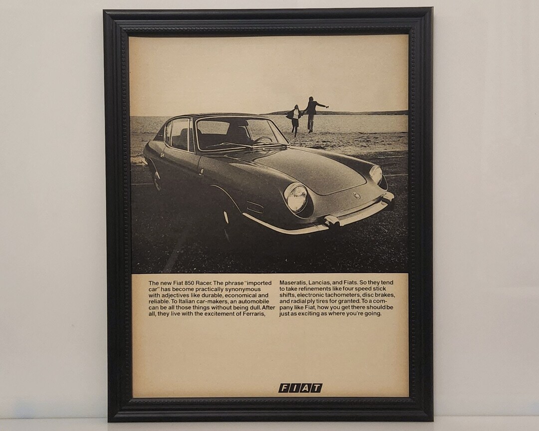 Framed Retro 70's Car Ad 1970 FIAT 850 Sport Berlinetta Bertone Racer ...