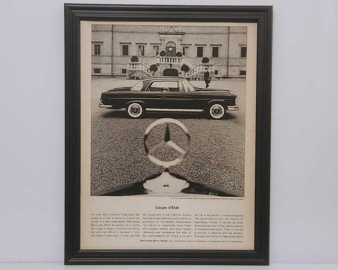 Framed 60's Vintage Car Ad 1962 Mercedes Benz 220SE Coupe W111 Classic ...