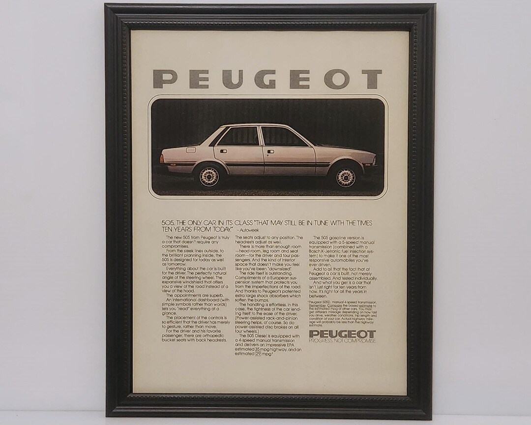 Framed Vintage 80's Car Ad 1980 Peugeot 505 Sedan Classic Automotive ...