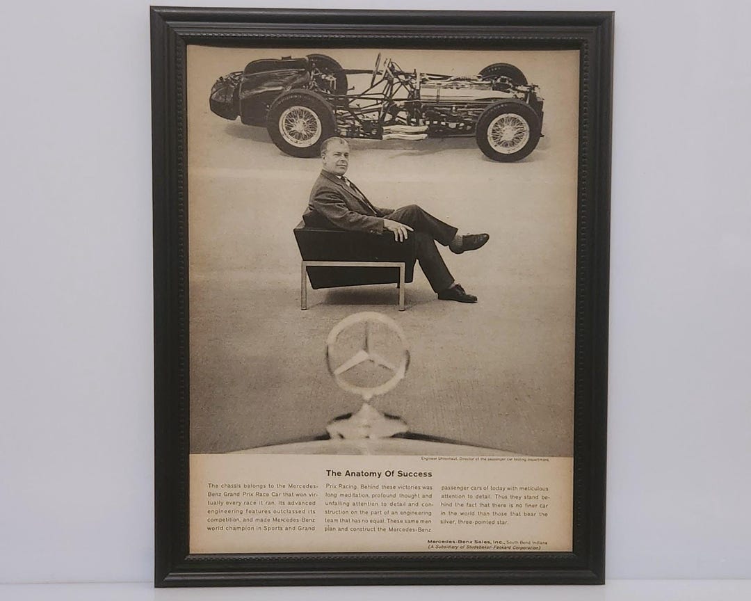 Framed 60's Vintage 1962 Mercedes Benz Ad 1954 W196 Silver Arrow F1 ...