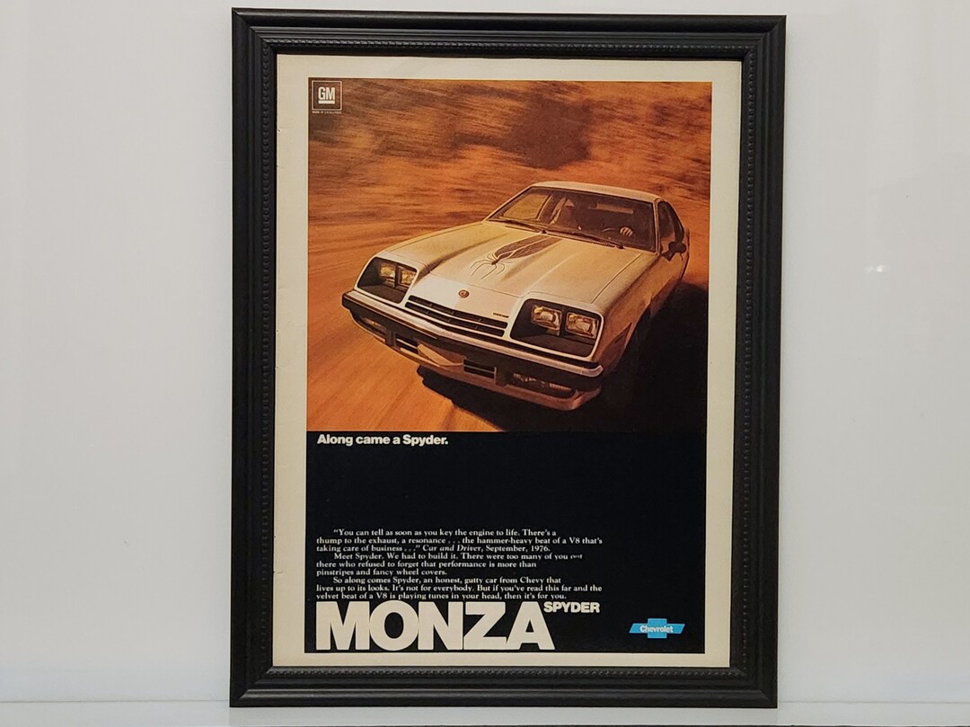 Framed Vintage 70's Car Ad 1977 Chevrolet Monza Spider V8 Coupe ...