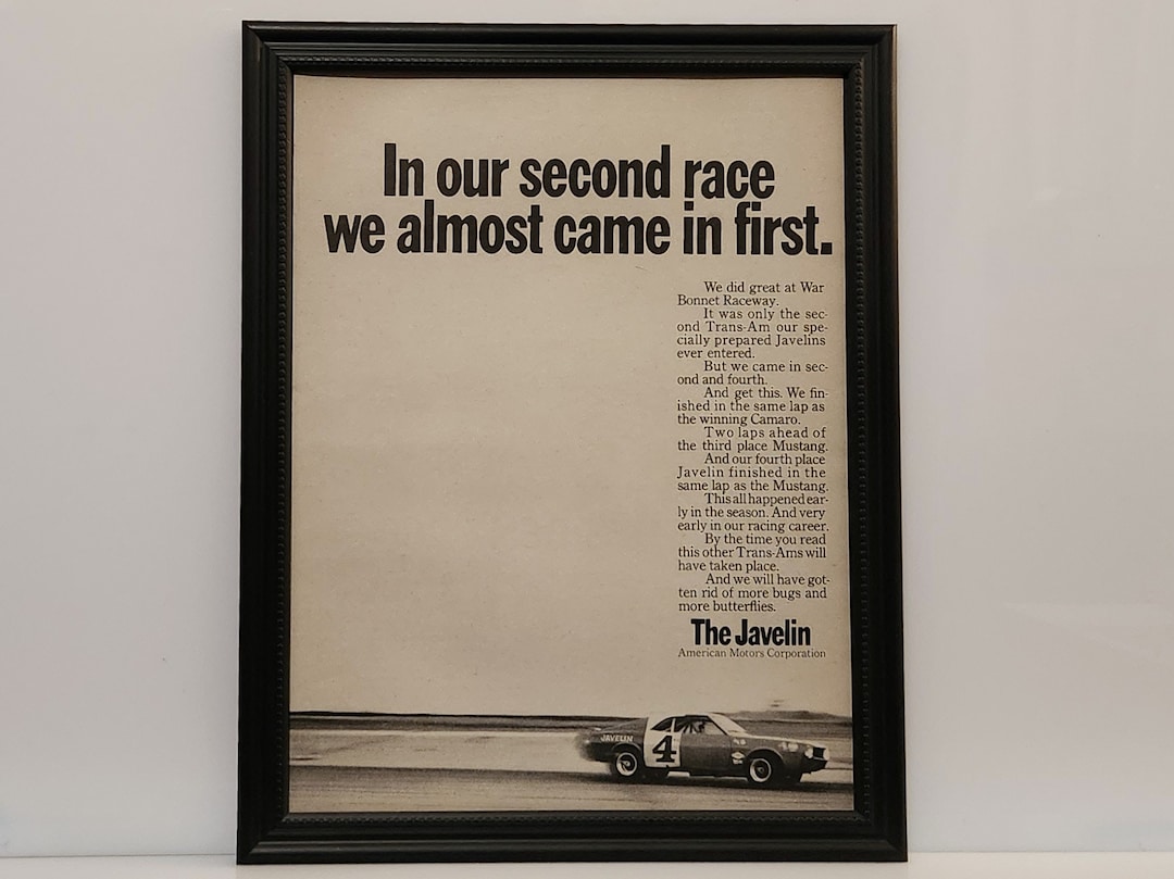 Framed 60's Vintage Car Ad 1968 AMC Javelin Trans Am Racing Race Retro ...