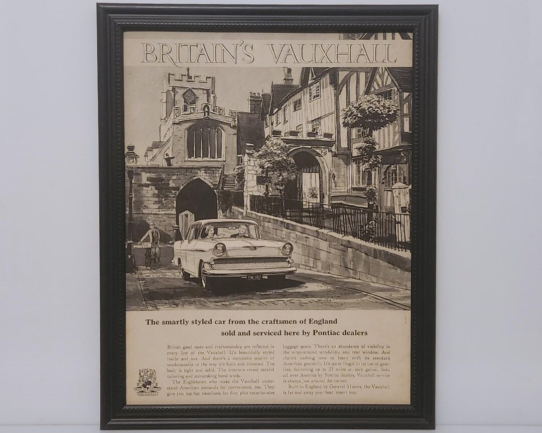 Framed Vintage 50's Car Ad 1959 Vauxhall Victor Classic B&W Automotive ...