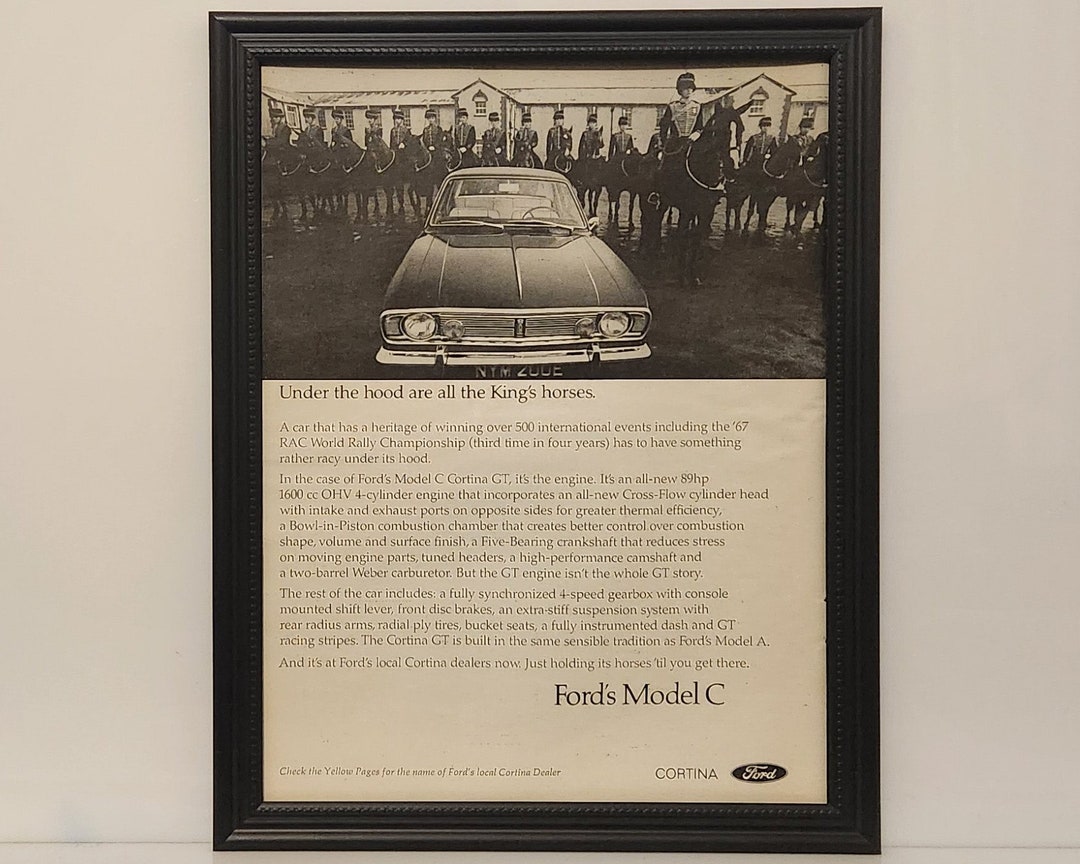 Framed 60's Vintage Car Ad 1968 Ford Cortina GT 1600 Retro B&W ...