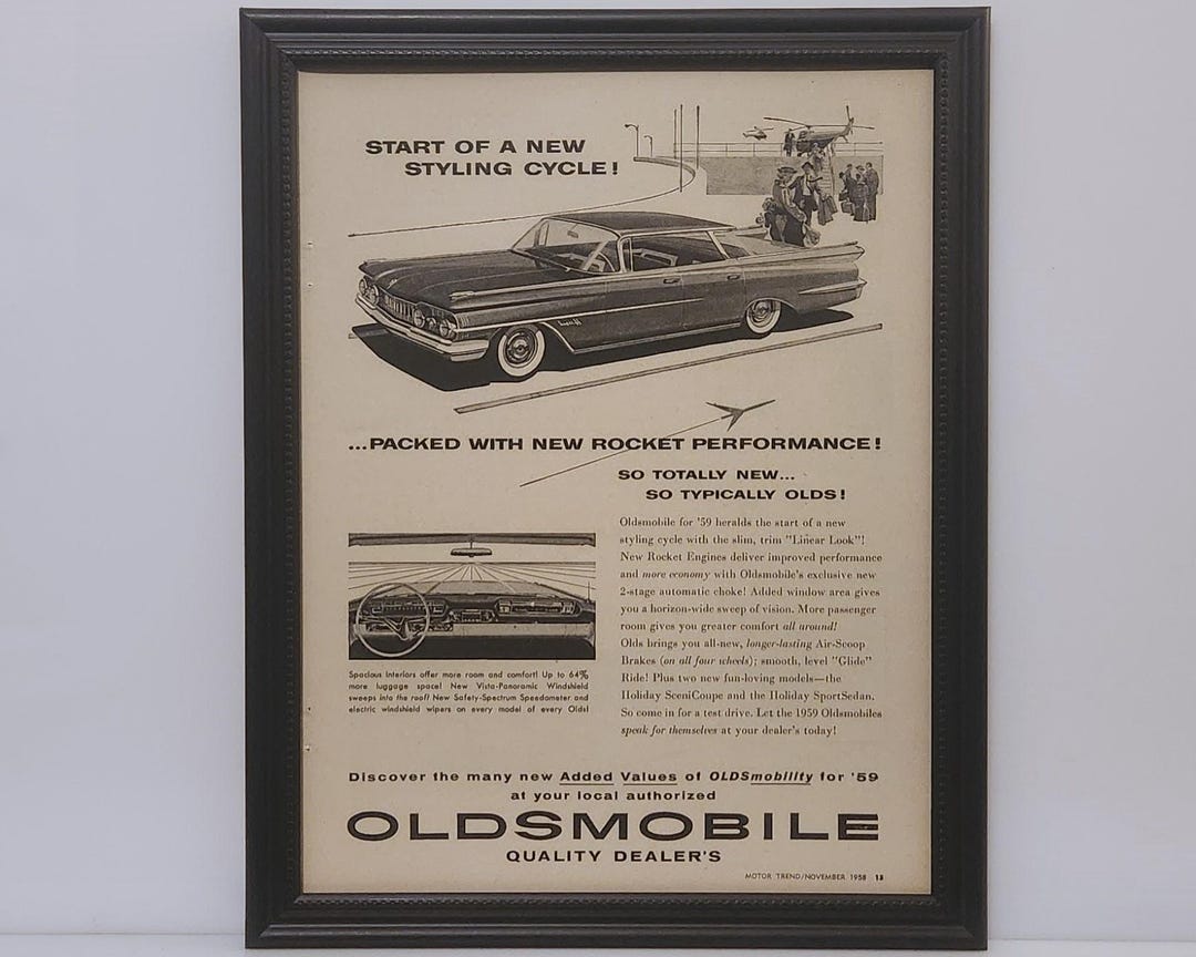 Framed Vintage 50's Car Ad 1959 Oldsmobile Super 88 Classic B&W ...