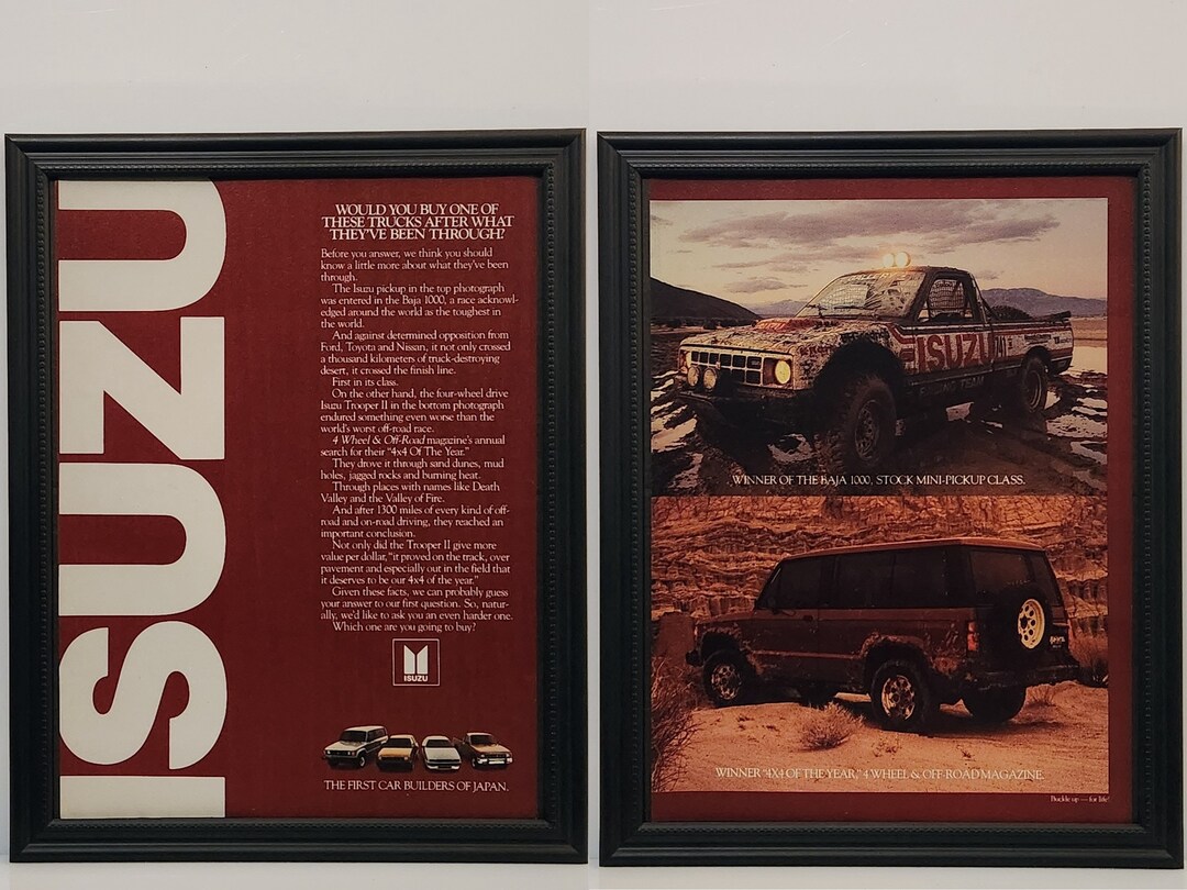 Framed Vintage 80's Car Ad 1985 Isuzu Montero 4x4 & Baja 1000 Race ...