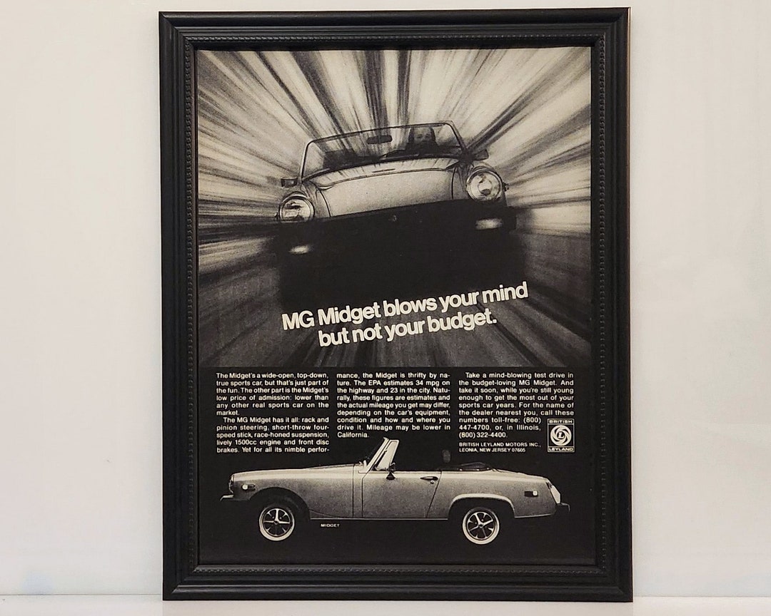 Framed 70's Vintage Car Ad 1978 MG Midget Roadster Convertible British ...