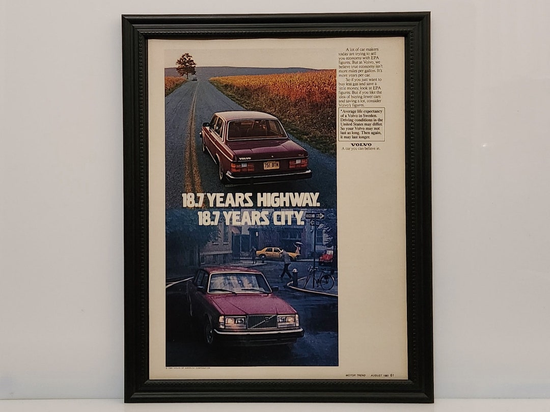 Framed Vintage 80's Car Ad Volvo 240 Sedan Classic Advertisement ...