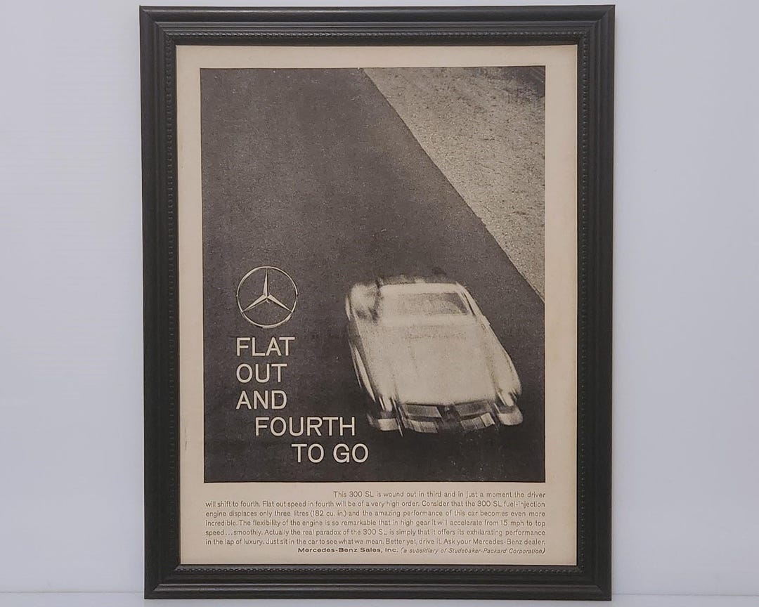 Framed Vintage 50's Car Ad 1959 Mercedes Benz 300SL Roadster Classic B ...