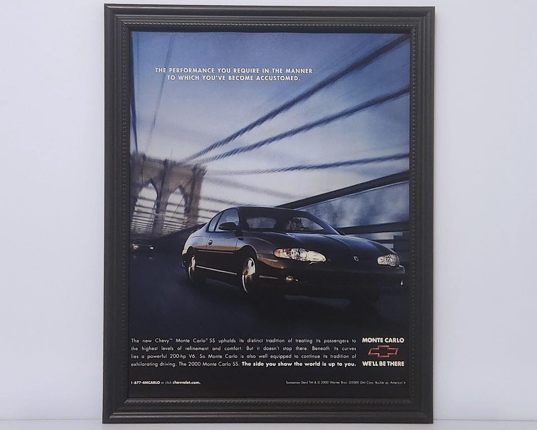 Framed Car Ad 2000 Chevrolet Monte Carlo SS Driven by Taz the Tasmanian ...