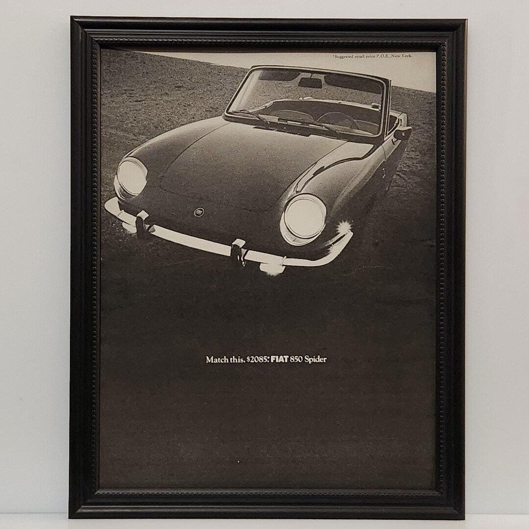 Framed 60's Vintage Car Ad 1968 Fiat 850 Spider Convertible Roadster ...