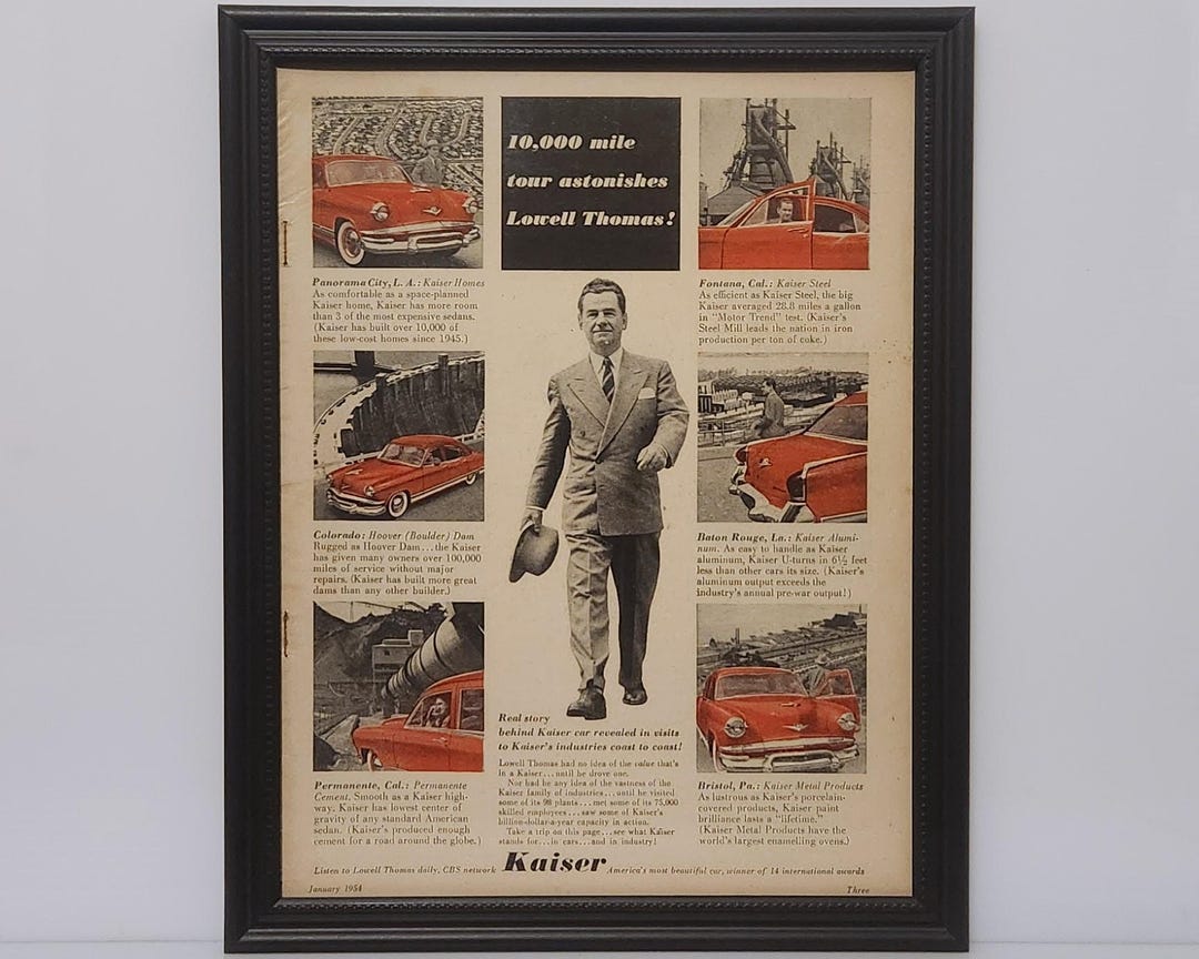 Framed Vintage 50's Car Ad 1953 Kaiser Manhattan Sedan Classic ...