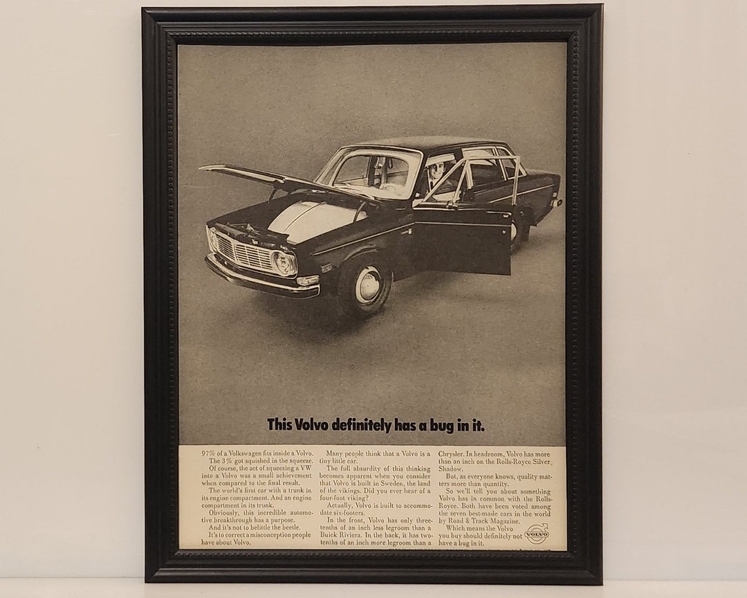 Framed 60's Vintage Car Ad 1968 Volvo 144 Retro Advertisement ...