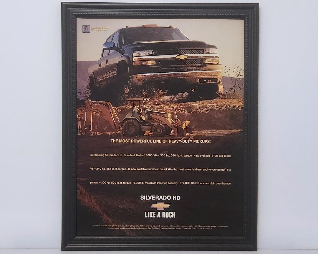 Framed Car Ad Chevrolet Silverado HD Pickup Truck 4x4 2000 2001 2002 ...