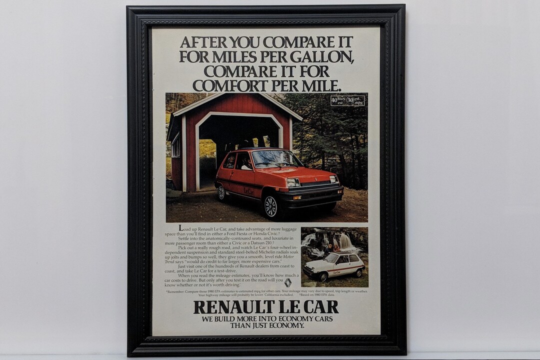 Framed Vintage 80's Car Ad 1980 Renault Le Car Classic Automotive ...