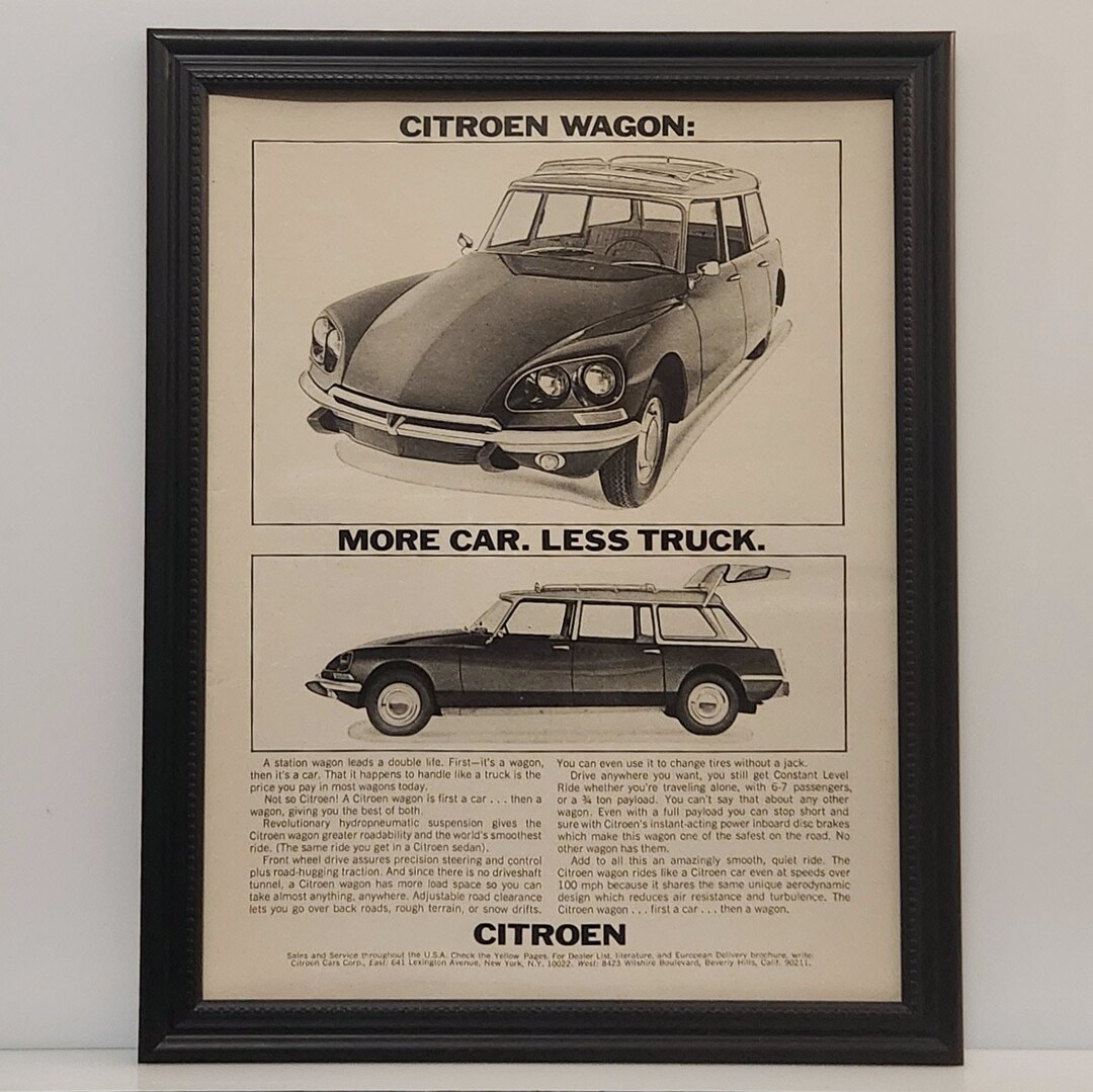 Framed 60's Vintage Car Ad 1968 Citroen DS Wagon Retro Advertisement ...
