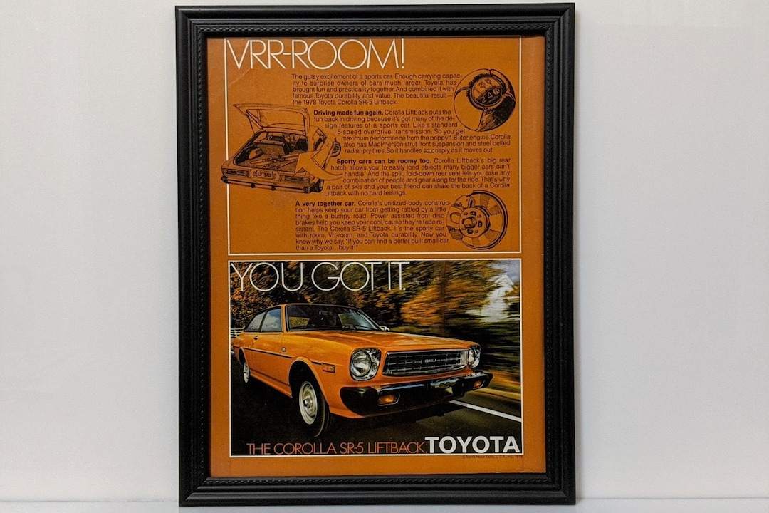 Framed Vintage 70's Car Ad 1978 Toyota Corolla SR-5 Liftback Classic ...