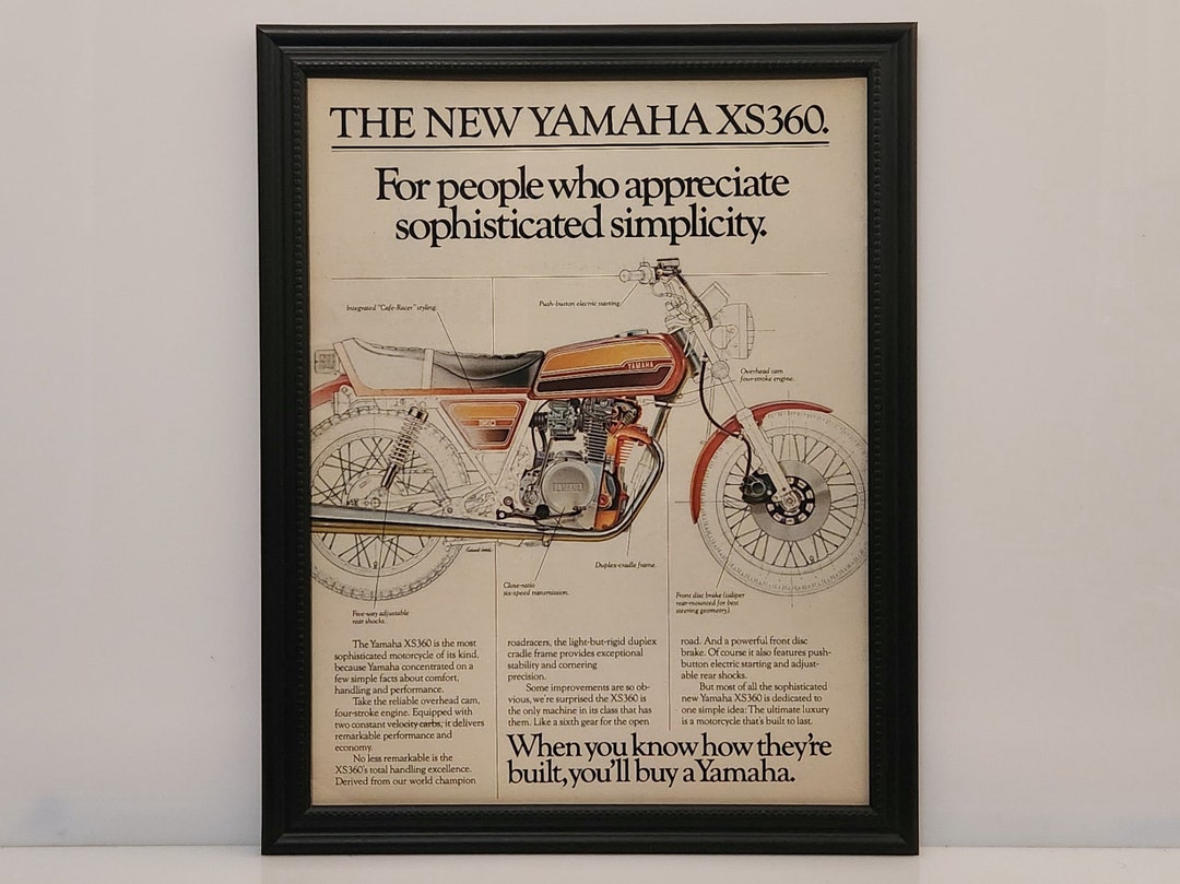 Framed Vintage 70's Motorcycle Ad Yamaha XS360 1976 Classic Bike ...
