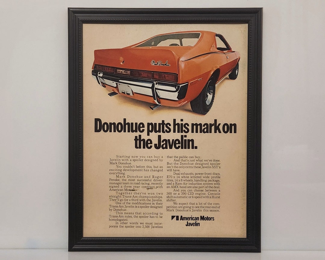Framed Vintage 70's Car Ad 1970 AMC Javelin Muscle Car Advertisement ...