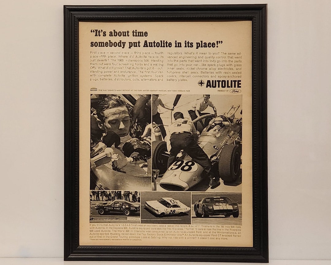 Framed 60's Vintage Autolite Ad 1965 Race Cars Ford GT40 Mustang ...