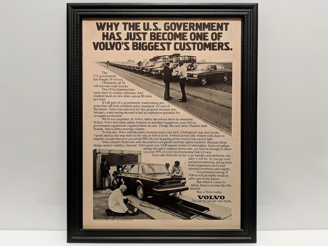 Framed Vintage 70's Car Ad Volvo 240 1976 Classic B&W Advertisement ...