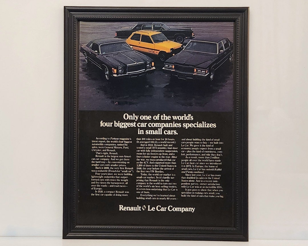 Framed 70's Vintage Car Ad 1978 Renault Le Car 5 Cadillac Lincoln ...
