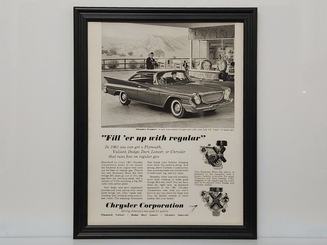 Framed 60's Vintage Car Ad 1961 Chrysler Newport V8 Hardtop Coupe B&W ...