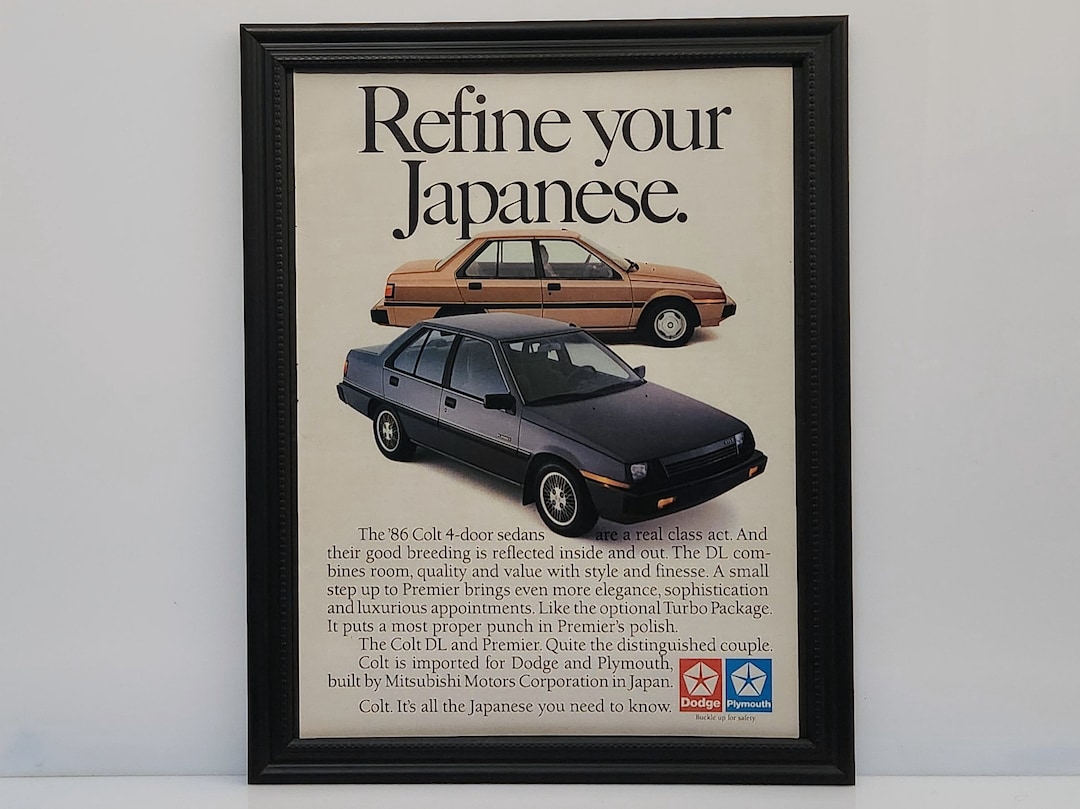 Framed Vintage 80's Car Ad Dodge Plymouth Colt Turbo 1986 Classic ...